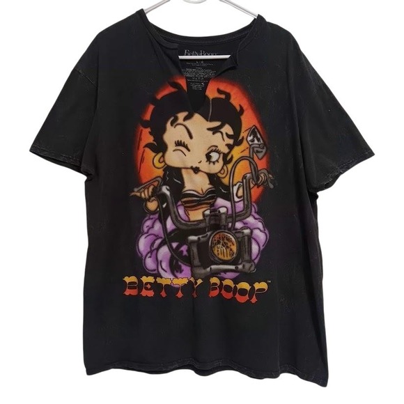 Betty Boop | Tops | Betty Boop Shirt Womens Large Black Acid Wash ...